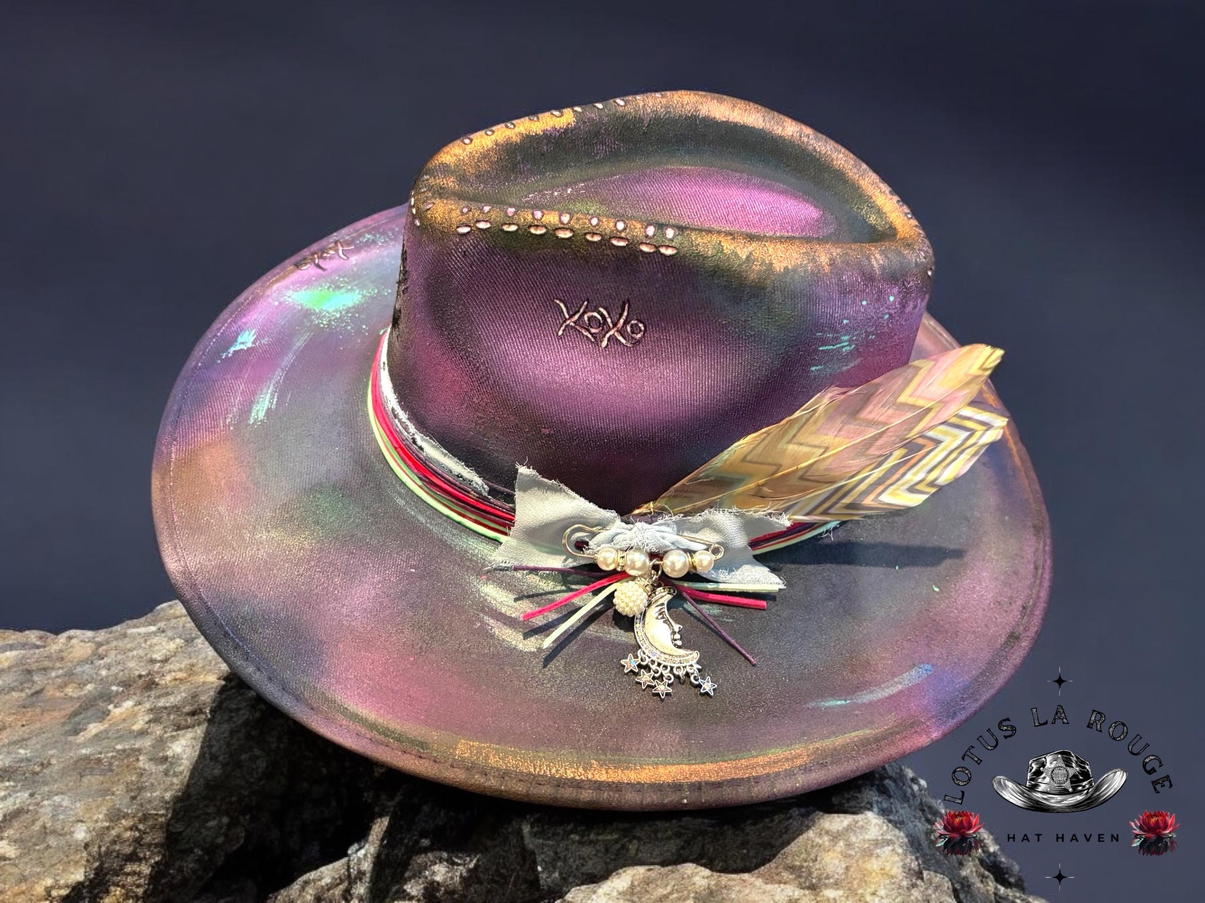 Wide Brim Multi Colored Fedora Hat, Hand Painted Hat, Rancher ...