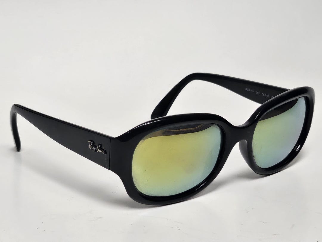 Ray Ban Black Gold Lens Wrap Designer Sunglasses Made in Italy RB 4198 ...