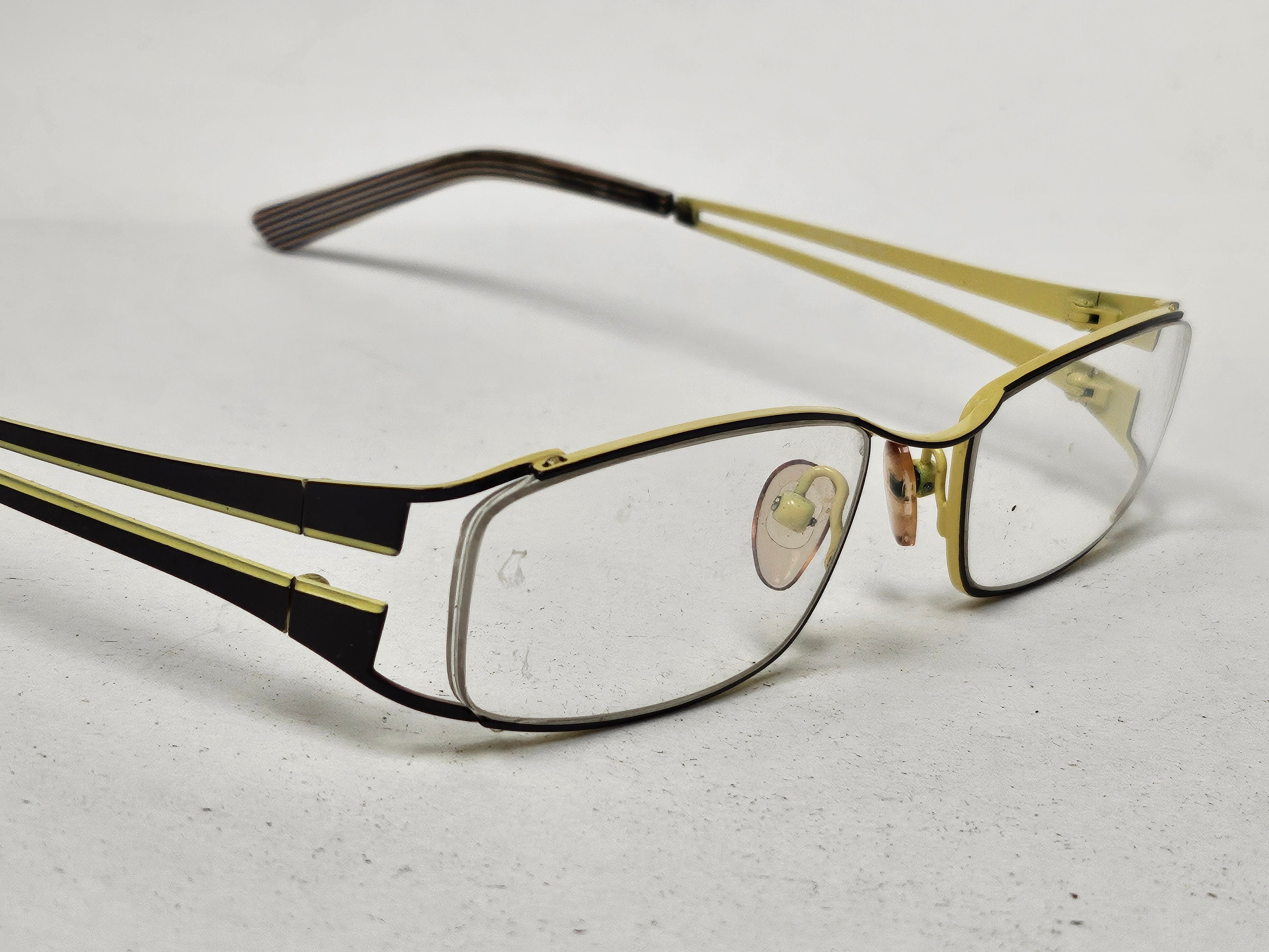 Xenith Modern Artistic Double Rim Yellow Brown Designer Glasses Frames ...