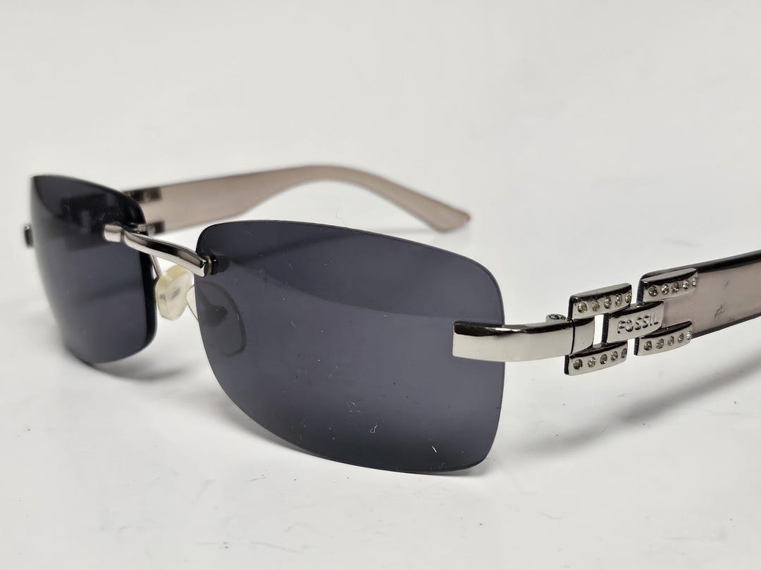Fossil Lizzy Brown Silver Chain Rimless Designer Sunglasses Free ...