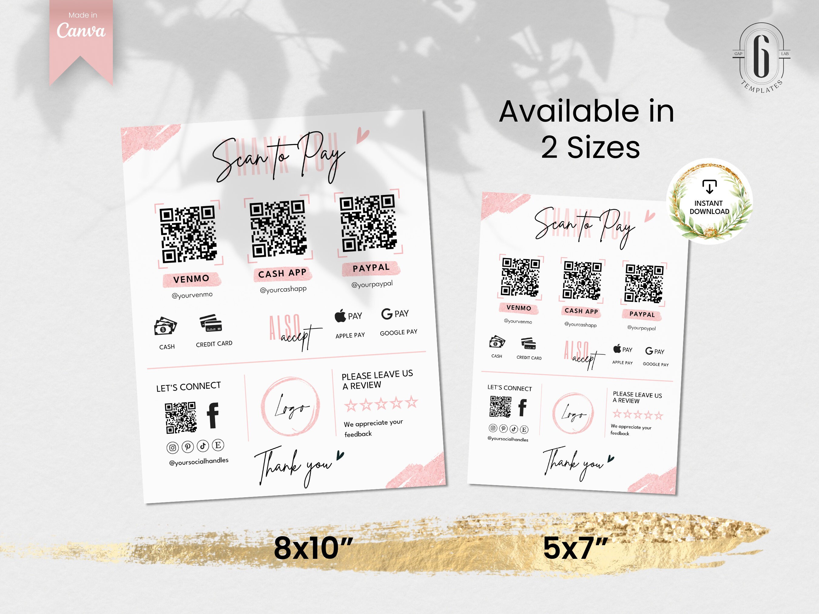 Soft Pink Scan to Pay Template, Editable Scan to Pay Sign, QR Payment ...