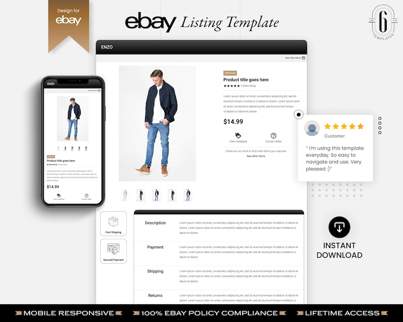 Professional Ebay Listing Template Modern & Minimalist Design in Black ...