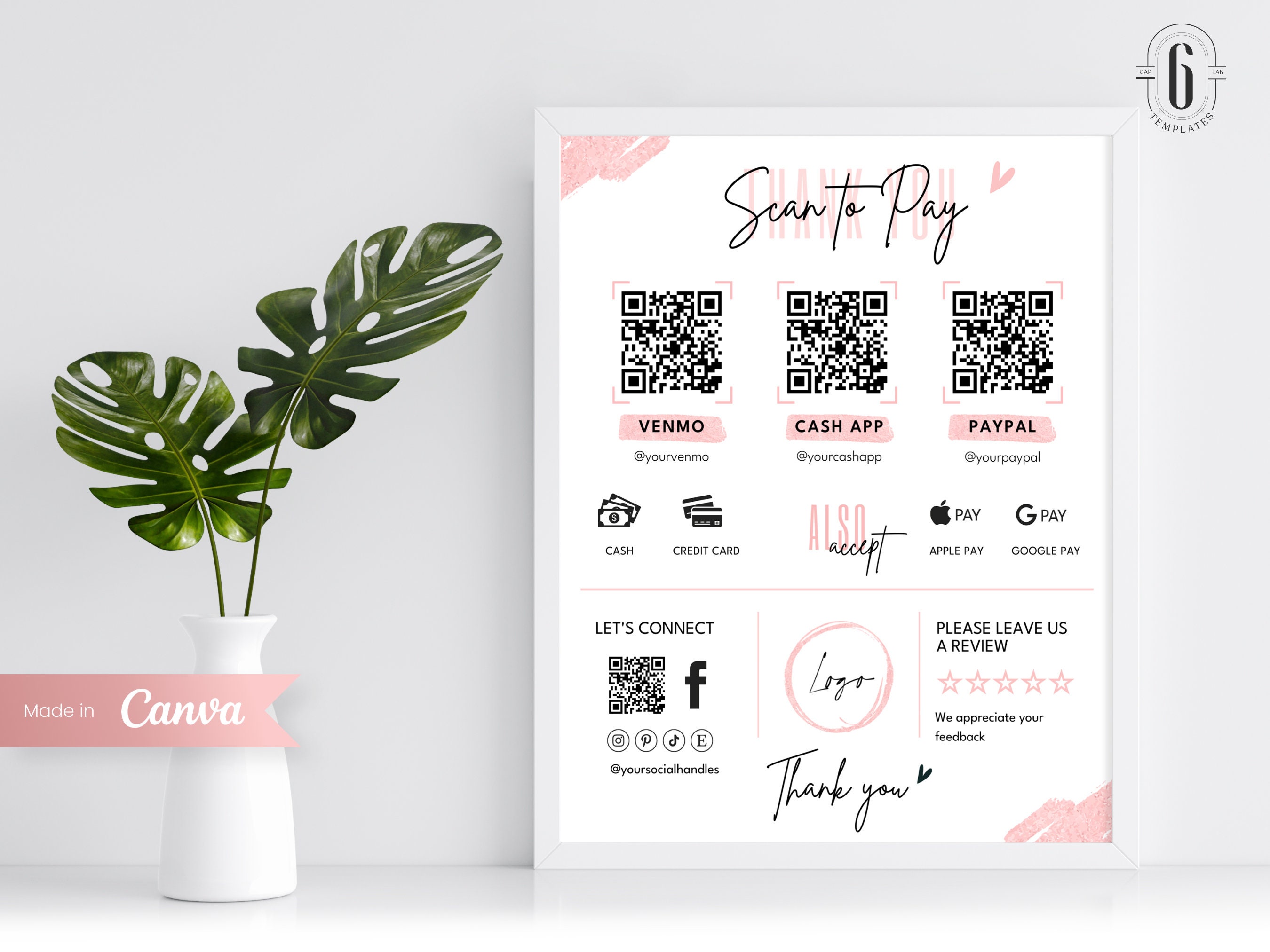 Soft Pink Scan to Pay Template, Editable Scan to Pay Sign, QR Payment ...