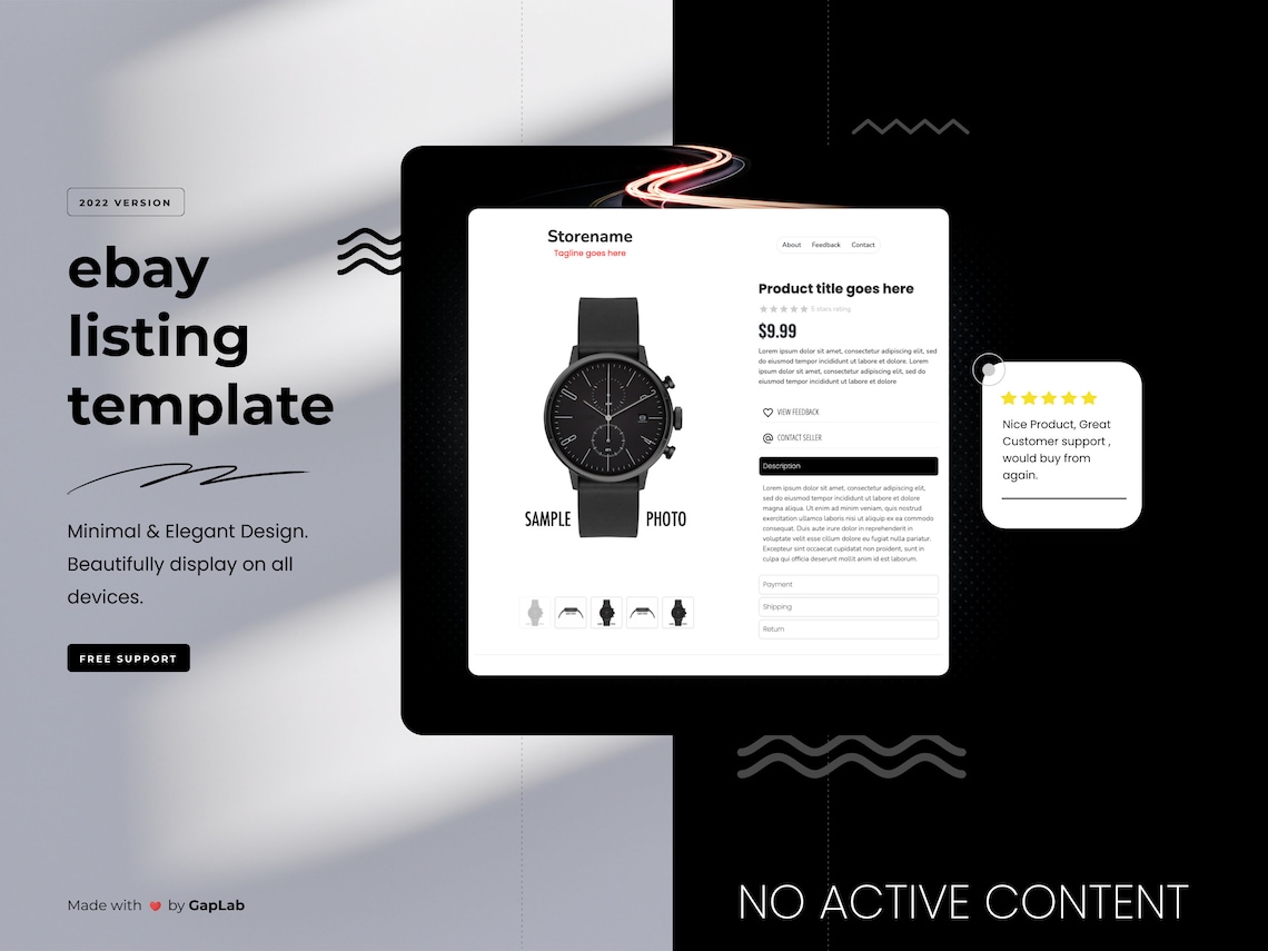 Professional Ebay Listing Template Mobile Responsive - Black With Photo ...