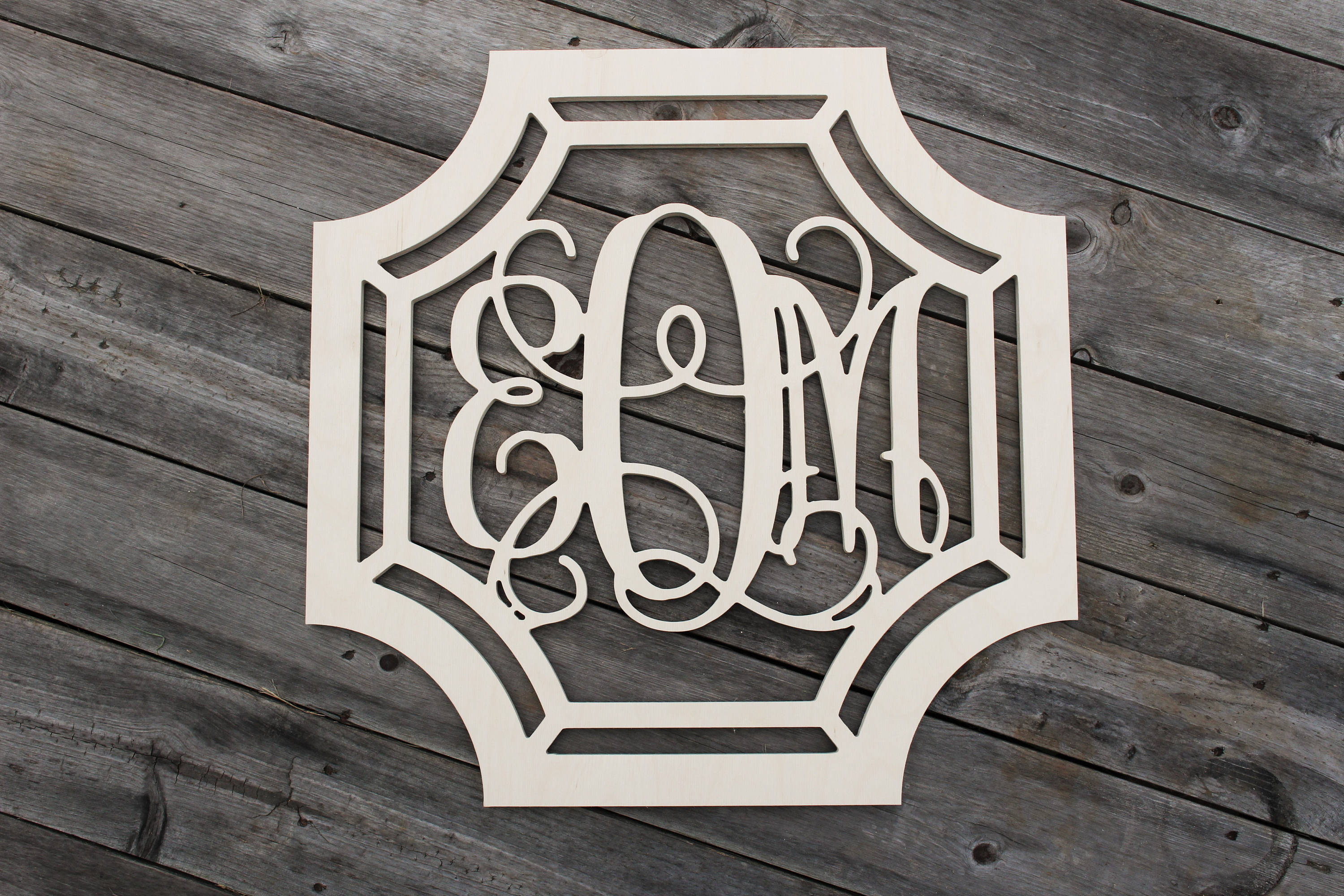 Unpainted Vine Script Monogram Wooden Monogram Wedding | Etsy