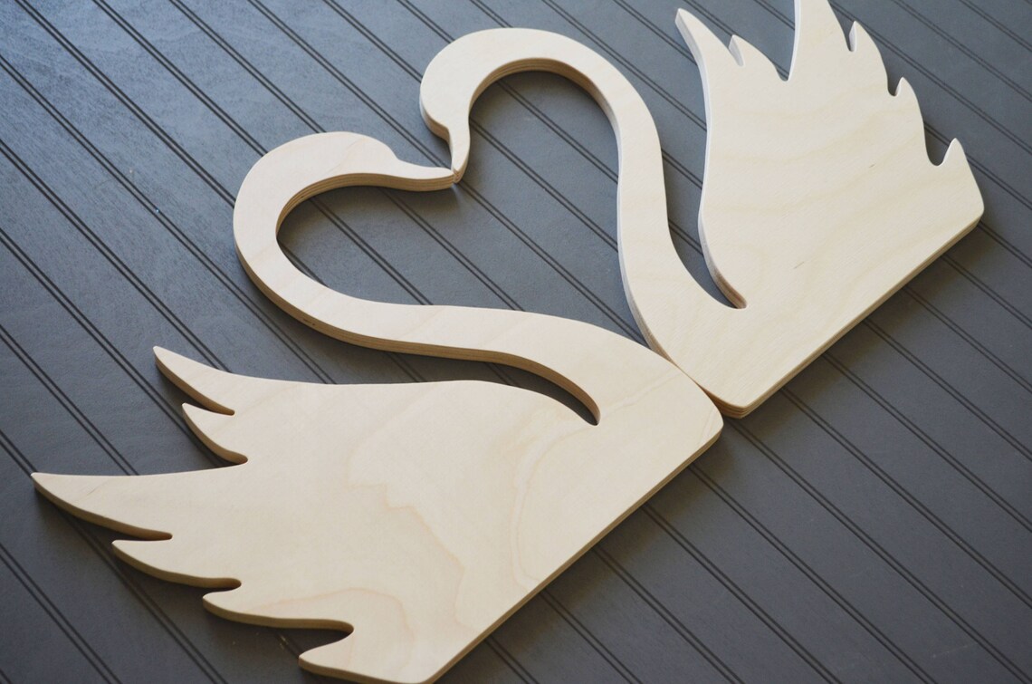 Dos cisnes de madera, en forma de corazón, cisnes de madera, decoración ...