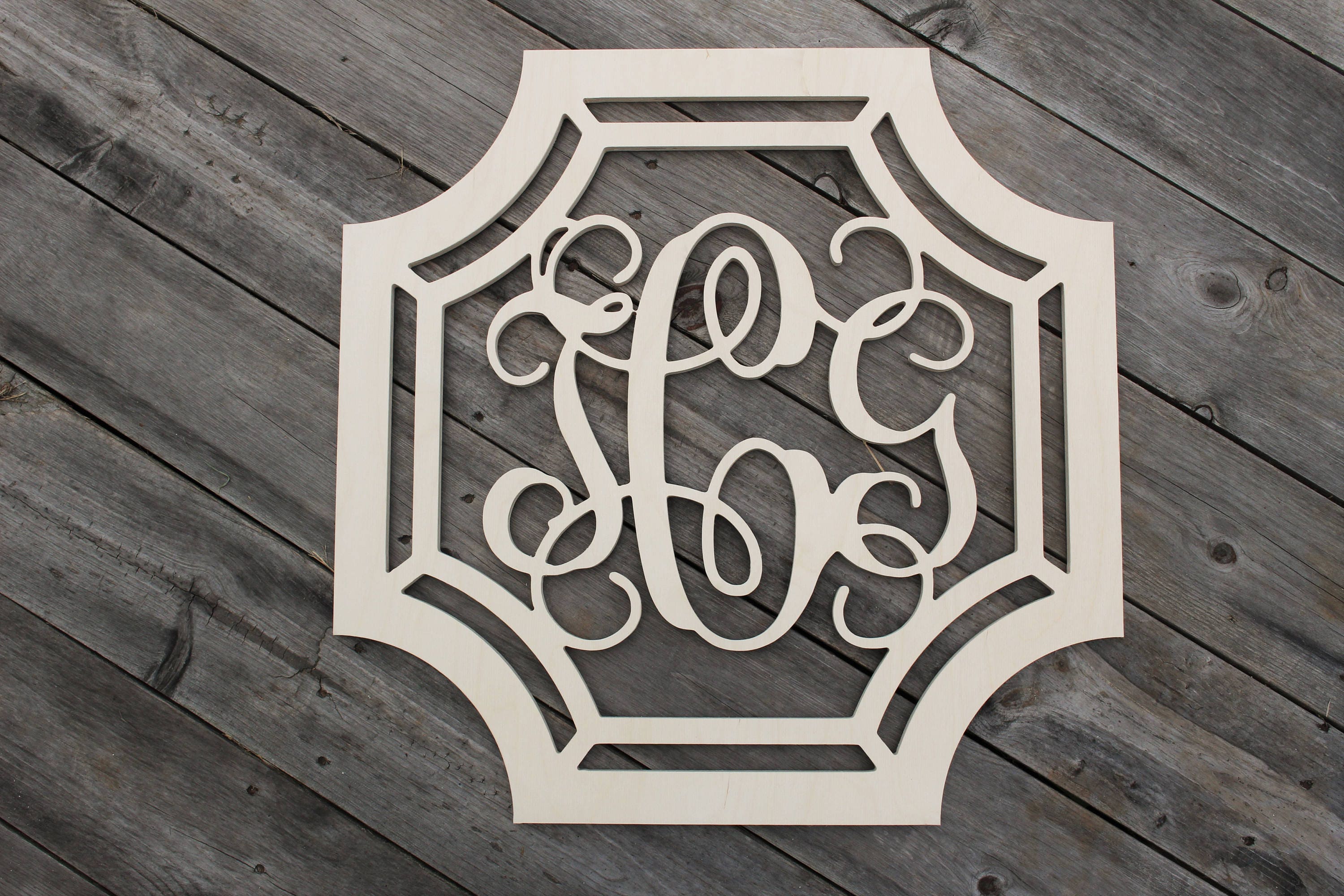 Unpainted Vine Script Monogram Wooden Monogram Wedding | Etsy