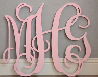 Large Wooden Monogram Wall Hanging Painted Initials | Etsy