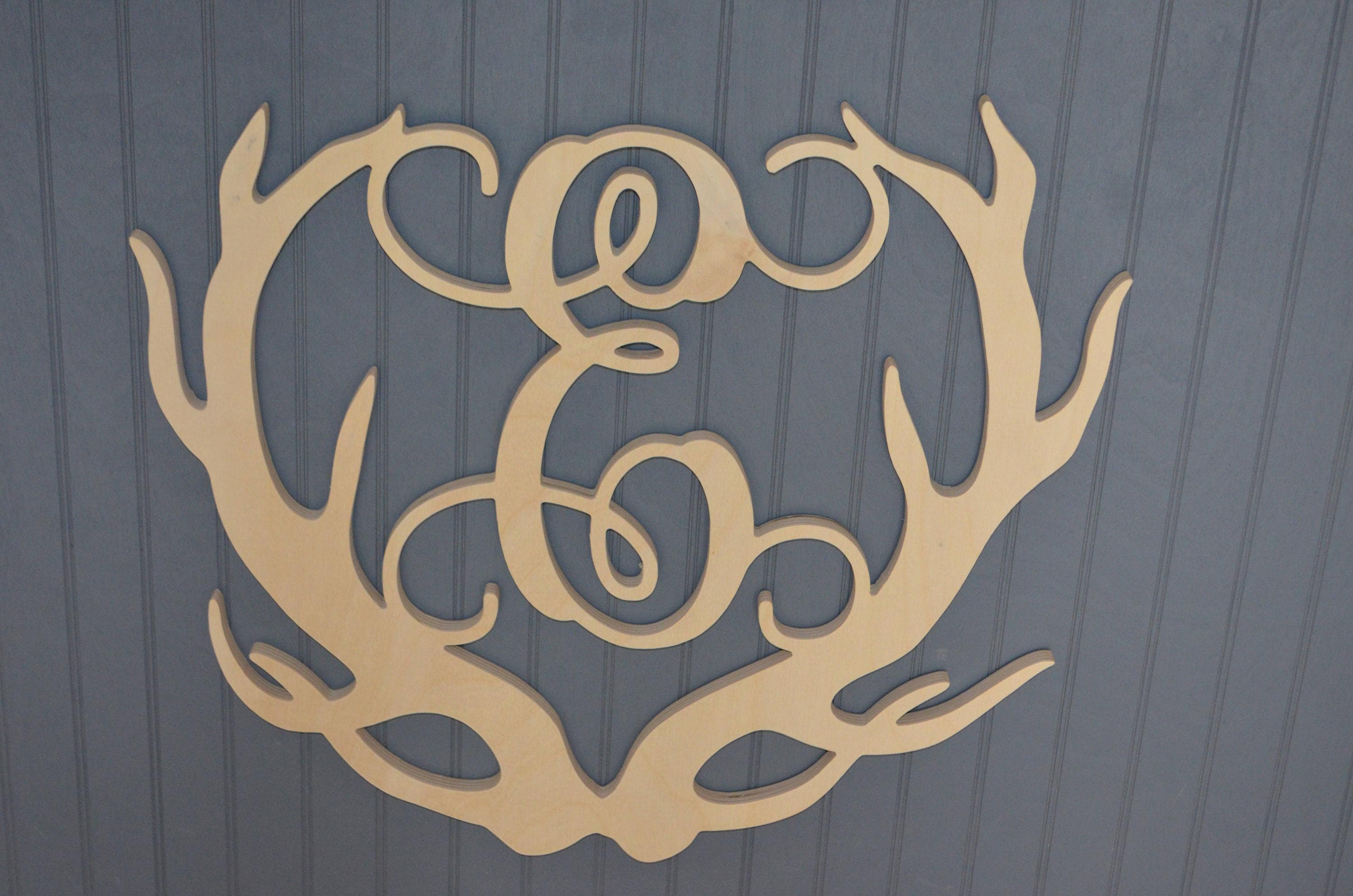 Wooden Antler Monogram Door Hanger Cabin Decor Door Sign - Etsy