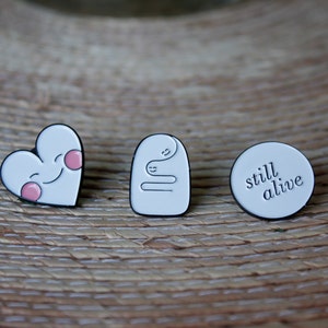 Pin Triptych: Kind Hugs, Still Alive & Blushing Heart. - Etsy