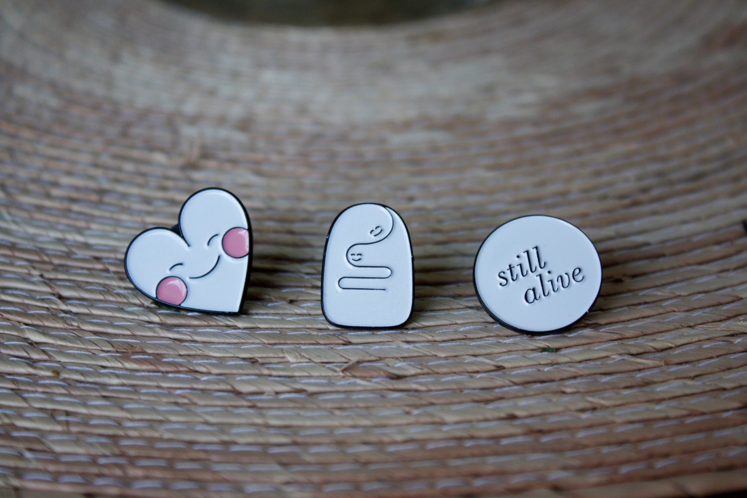 Pin Triptych: Kind Hugs, Still Alive & Blushing Heart. - Etsy