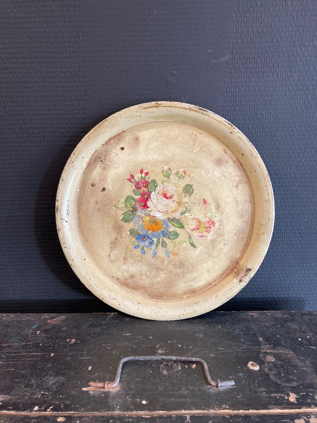 Antique French Hand Painted Tole Tray Shabby Chic Timeworn - Etsy