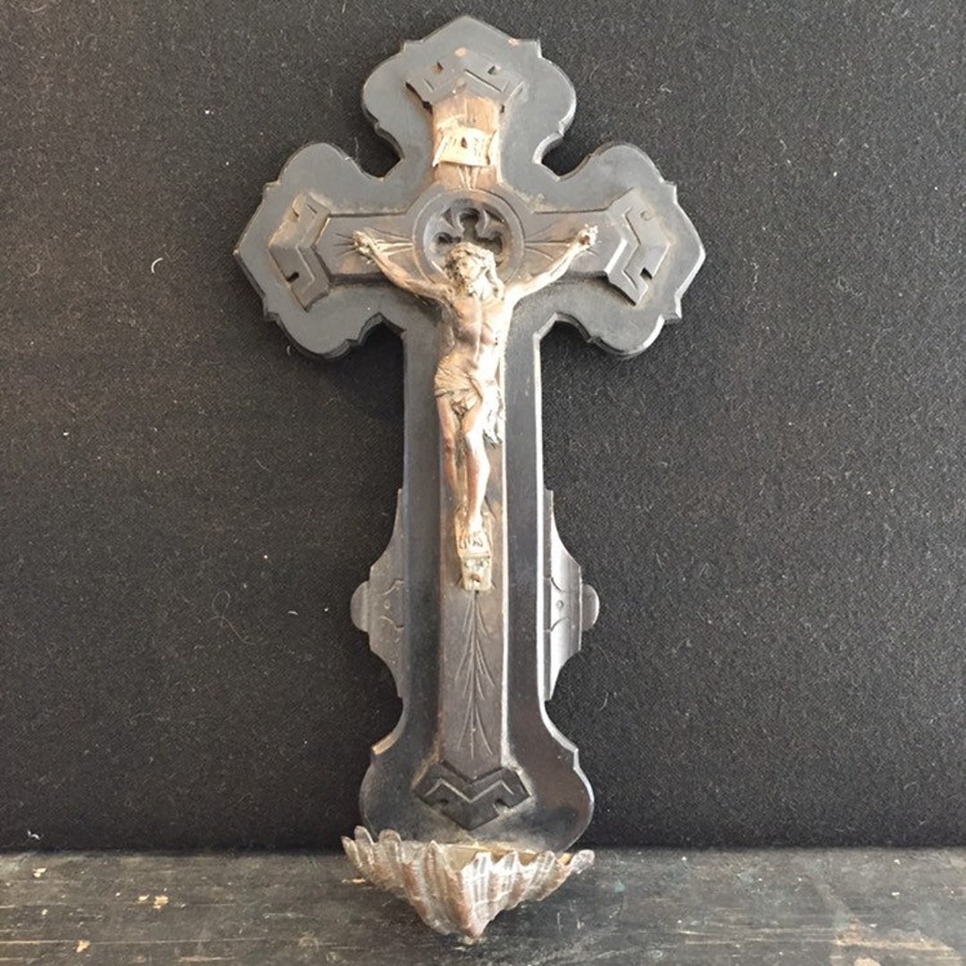 Rare Victorian Antique Crucifix Jesus Christ Cross Ebonized Wood ...