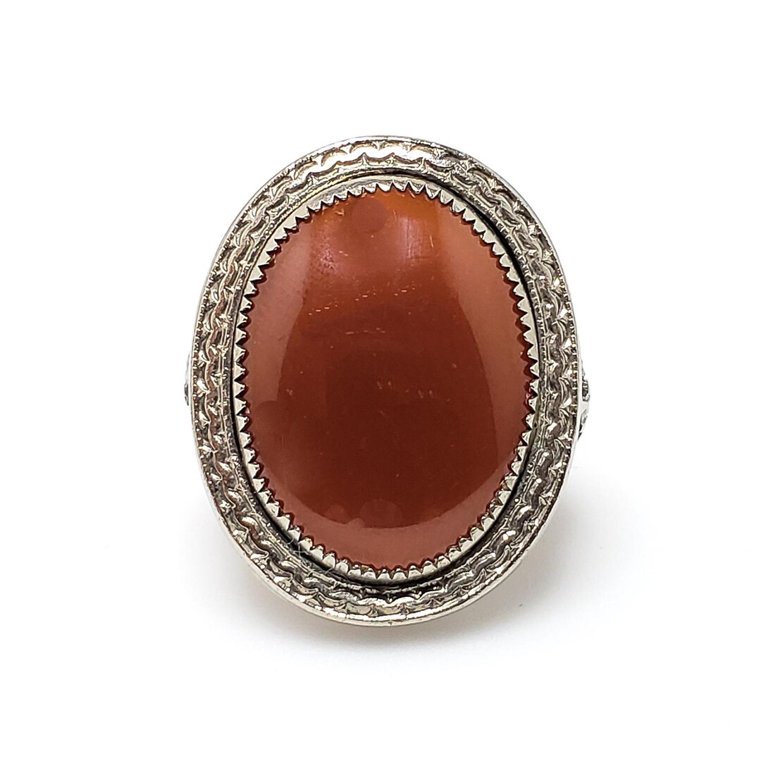 Antique NEMCO Art Deco Brownish-red Glass Filigree Ring, Size 4.75 - Etsy