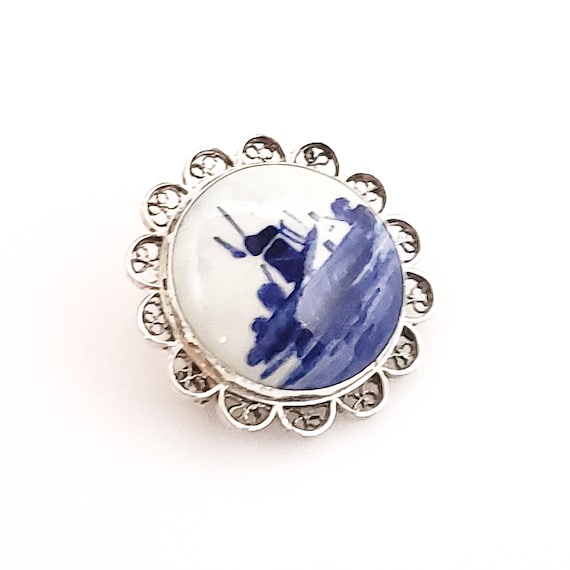 Antique 1900s Delft Blue Brooch - Edwardian Delft Blu… - Gem