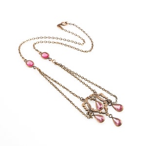 Antique 1900s Art Nouveau Pink Paste and Gold Filled Festoon Necklace ...