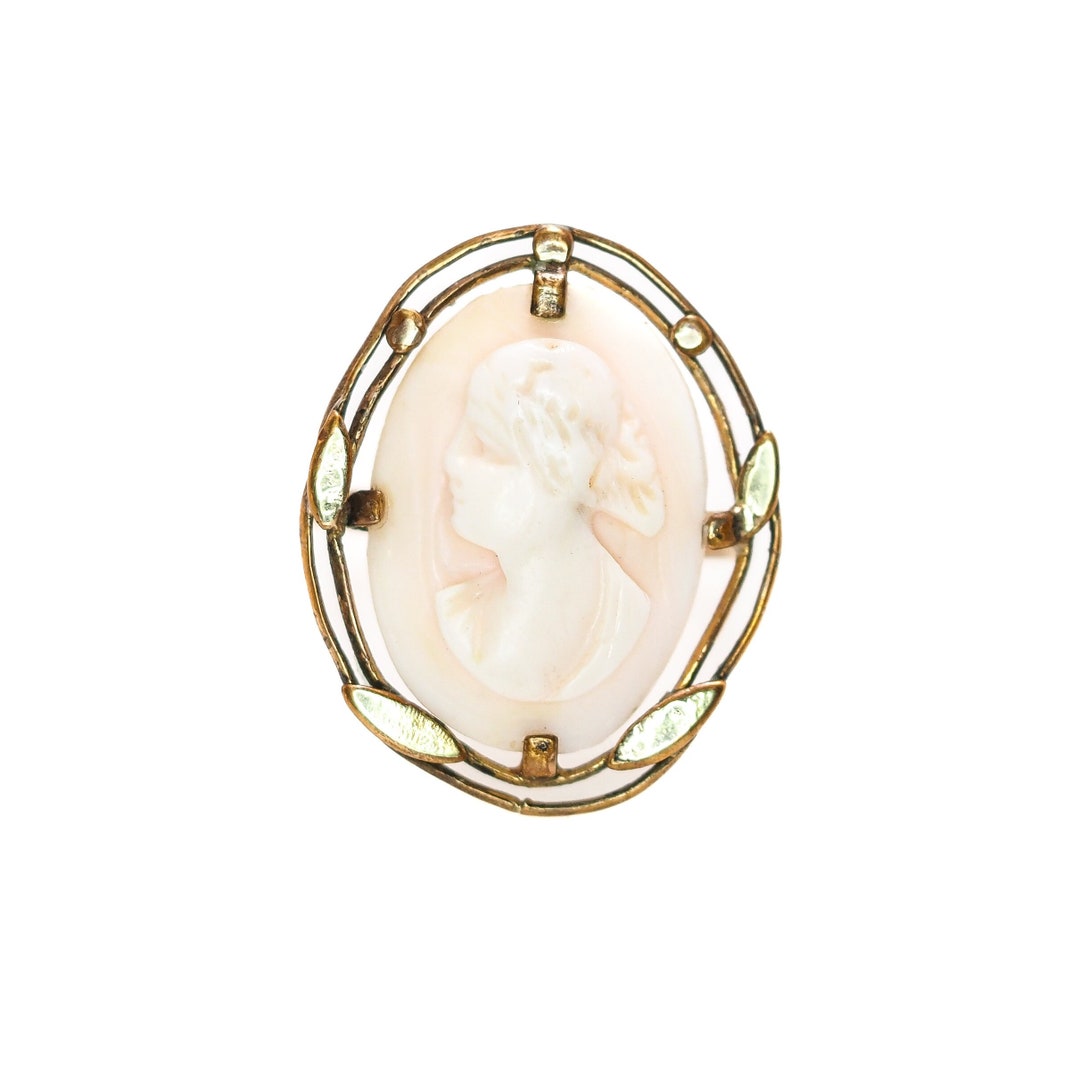 Antique Art Nouveau Angel Skin Coral Cameo and 10K Ring - 1910s Pink ...