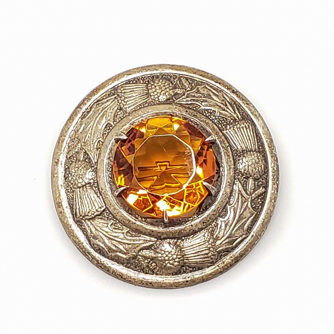Vintage 1970s Celtic Orange Brooch - 70s Glass and Scottish Thistle ...