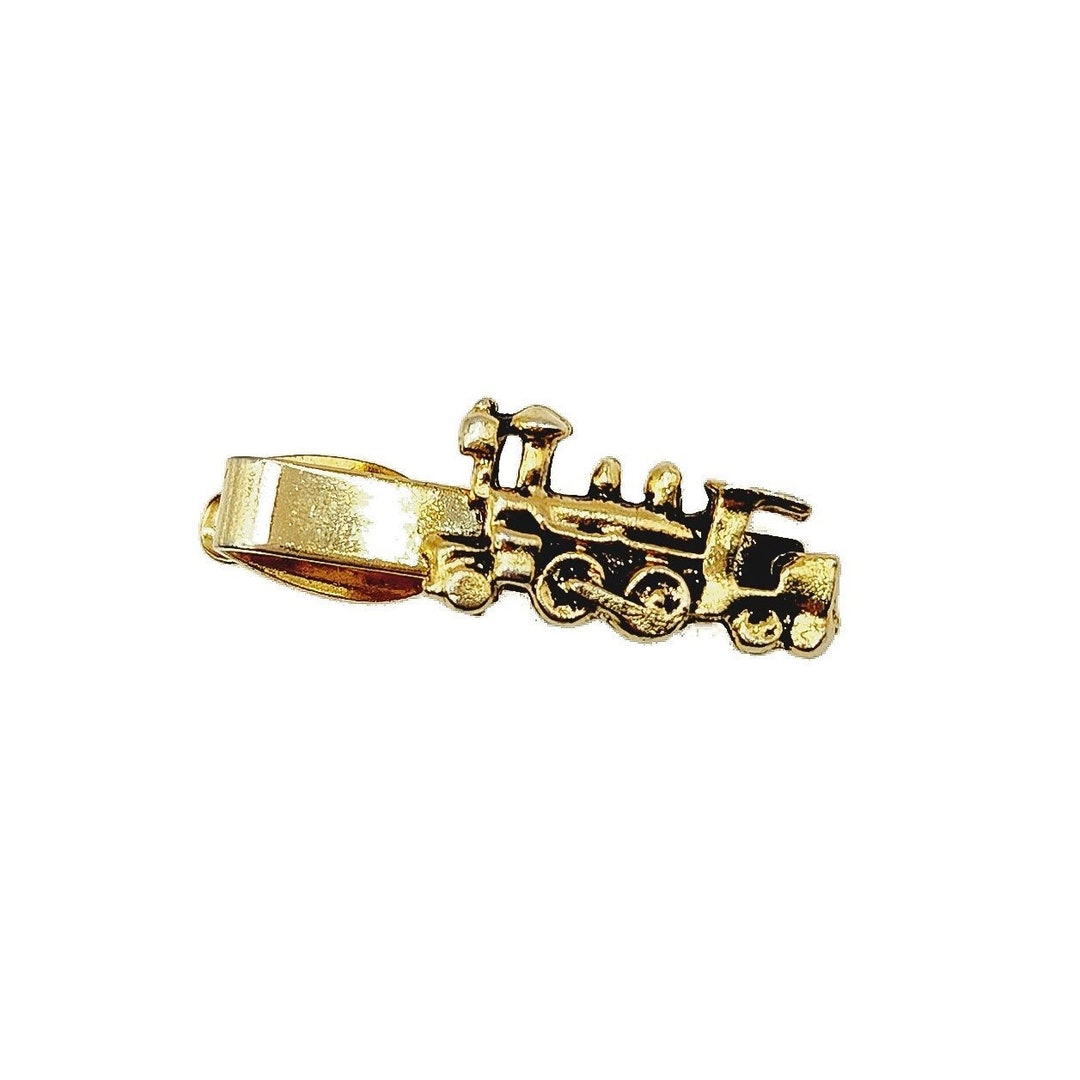 Vintage 1970s Train Tie Clip - 70s Yellow Gold Tone Steam Train Tie ...