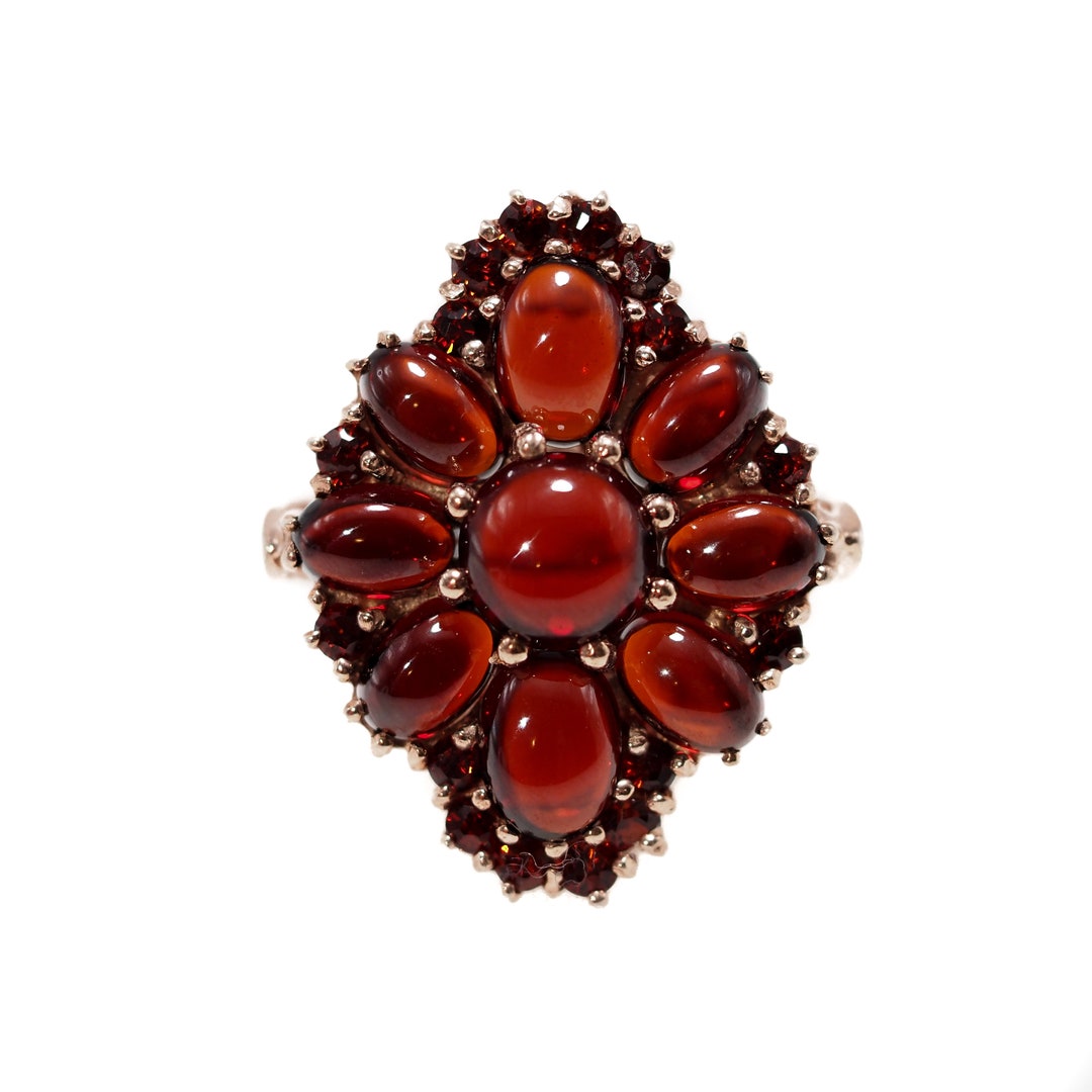 Vintage 1990s Garnet Vermeil Cluster Ring Pyrope Garnet and Rose Gold ...