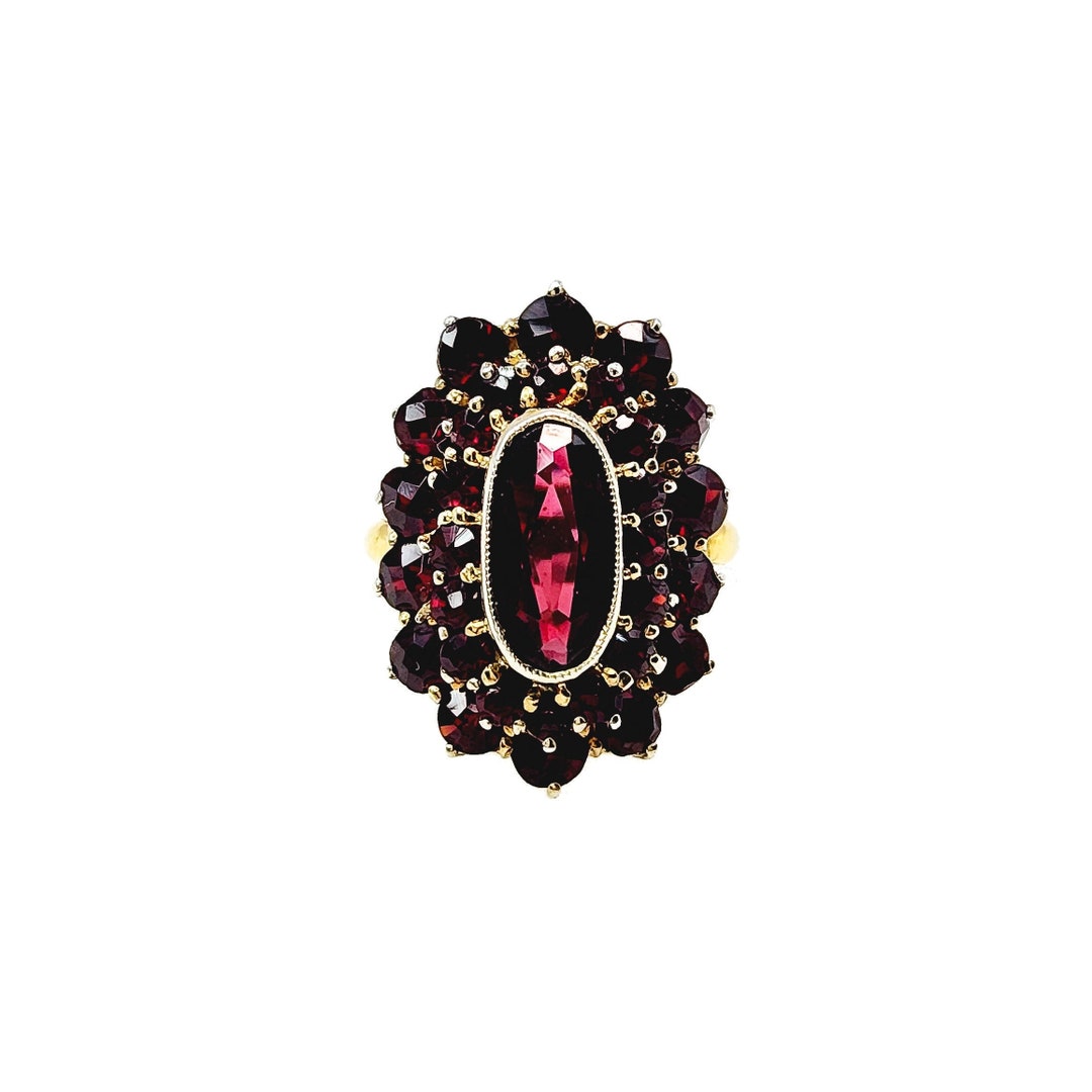 Vintage 60s Red Garnet, Silver Cluster Ring 1960s Rose Cut Pyrope ...