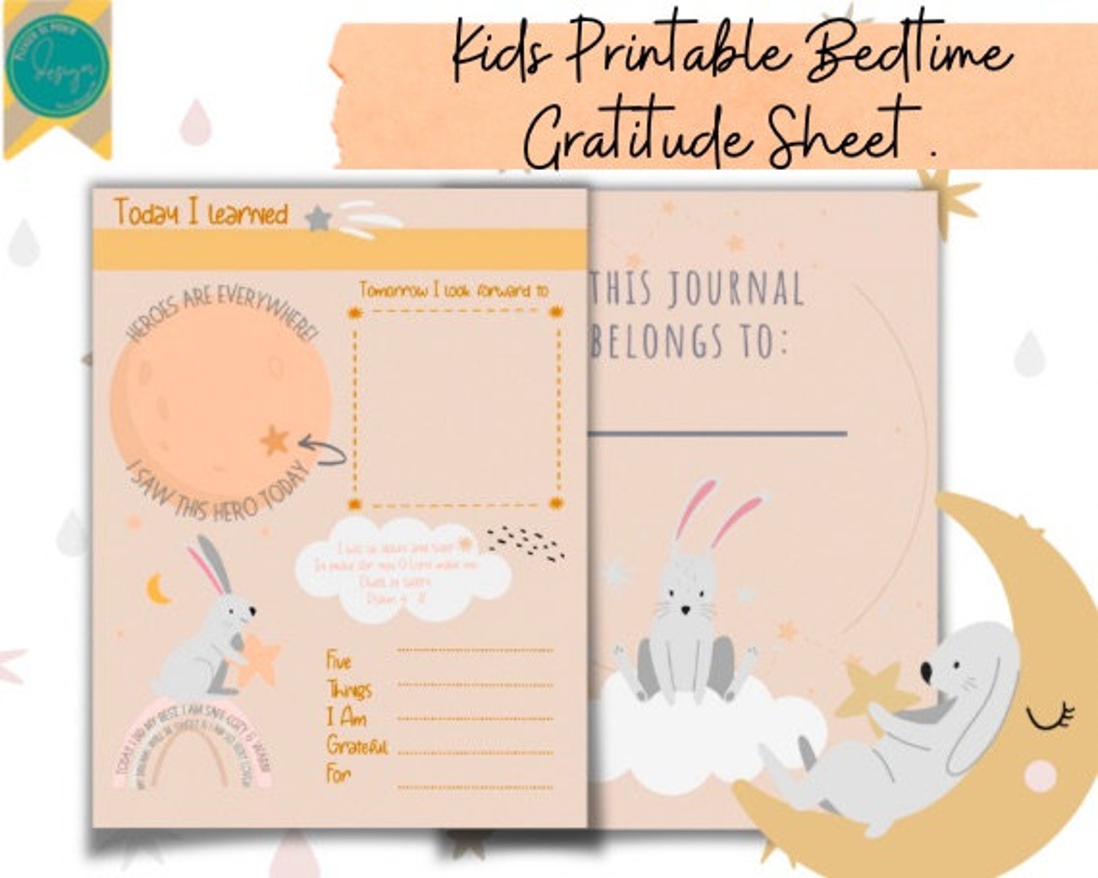 Gratitude Journal Printable Nightly Journaling Sheet for Kids, Kids ...