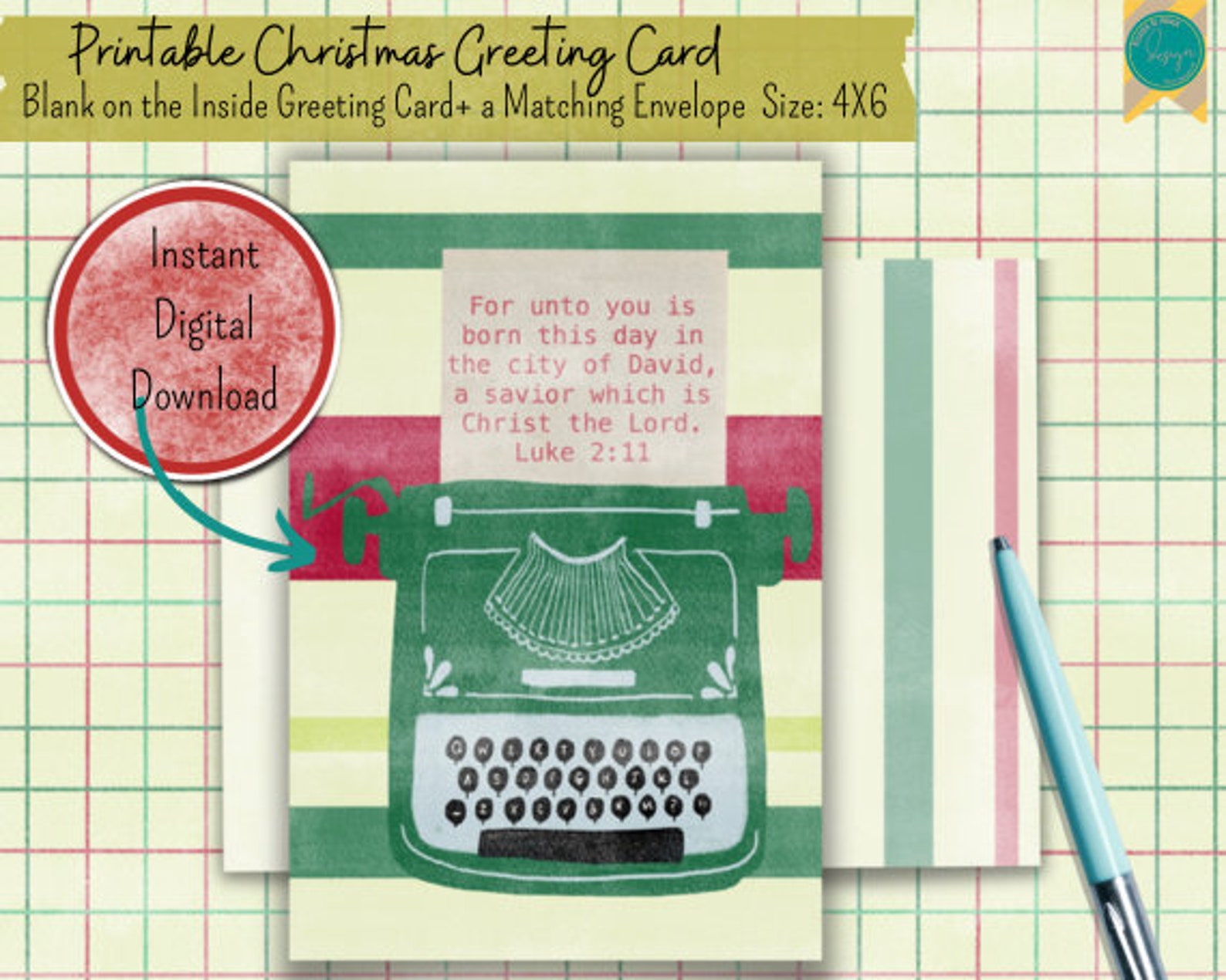 Printable 4X6 Christmas Greeting Card and Matching Envelope - Etsy