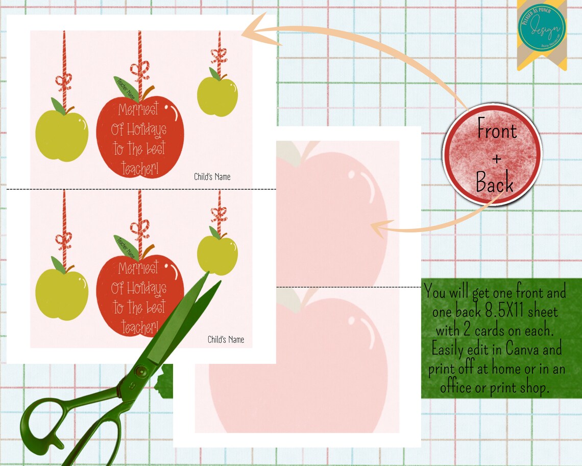 Printable Teacher Holiday Card Apple Ornament Card - Etsy