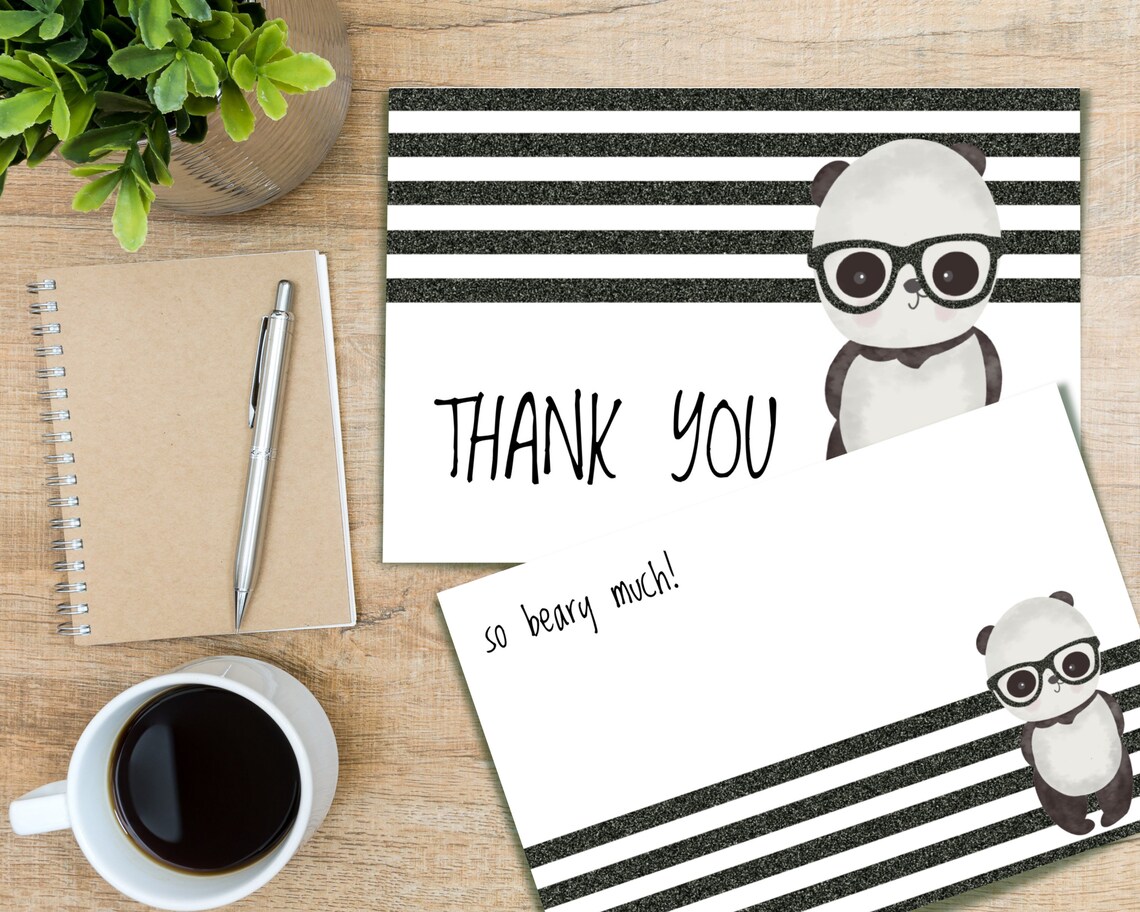 Cute Panda Printable Thank You Card , 4X6 Thank You Card, Instant ...