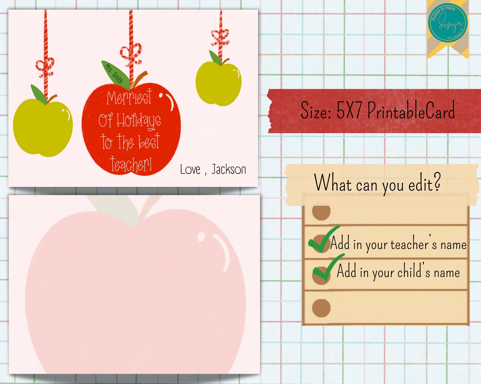 Printable Teacher Holiday Card Apple Ornament Card - Etsy