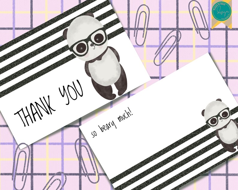 Cute Panda Printable Thank You Card , 4X6 Thank You Card, Instant ...