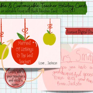 Printable Teacher Holiday Card Apple Ornament Card | Etsy