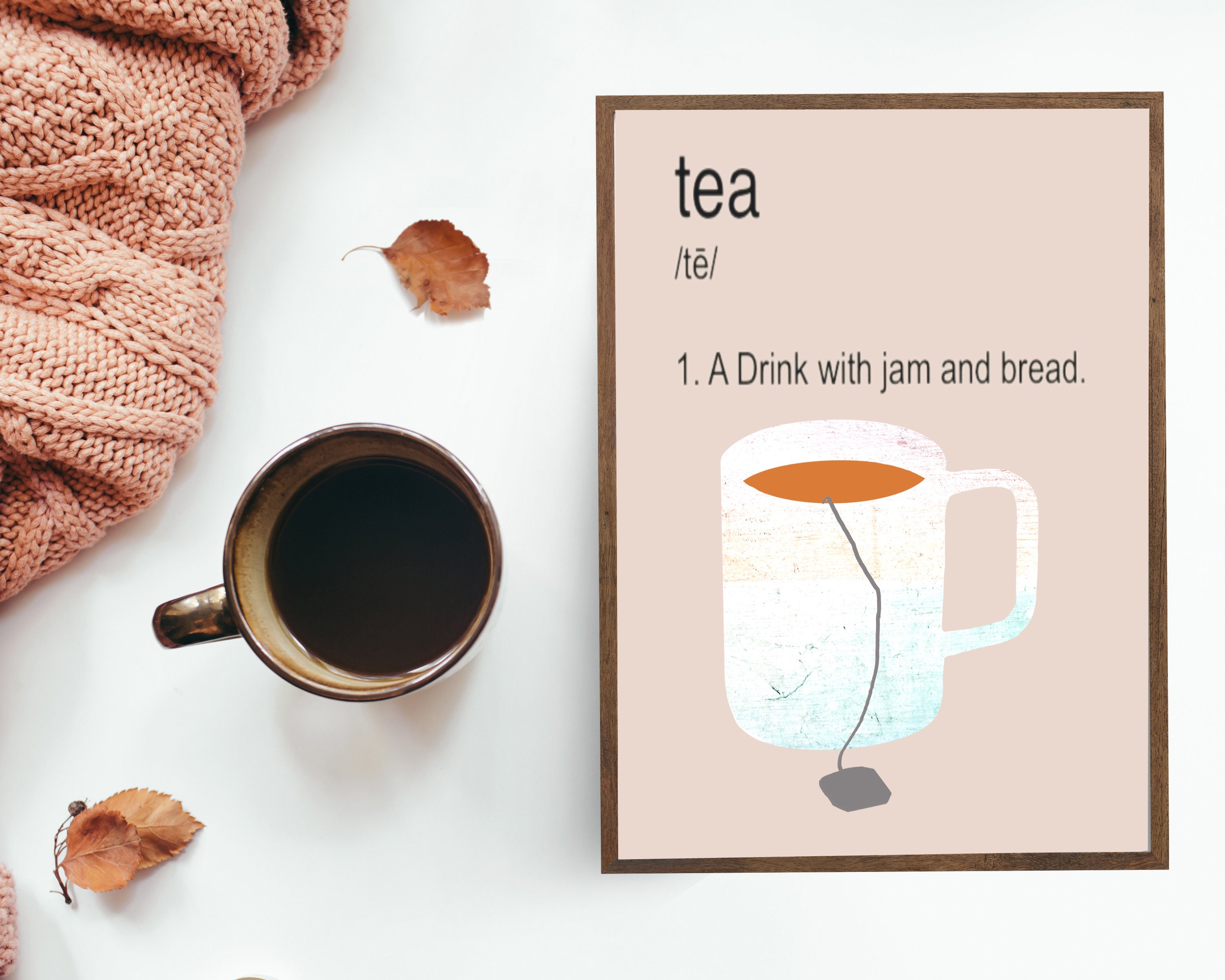 Cute Tea Wall Art, Tea a Drink With Jam and Bread, Holiday Gifts for ...