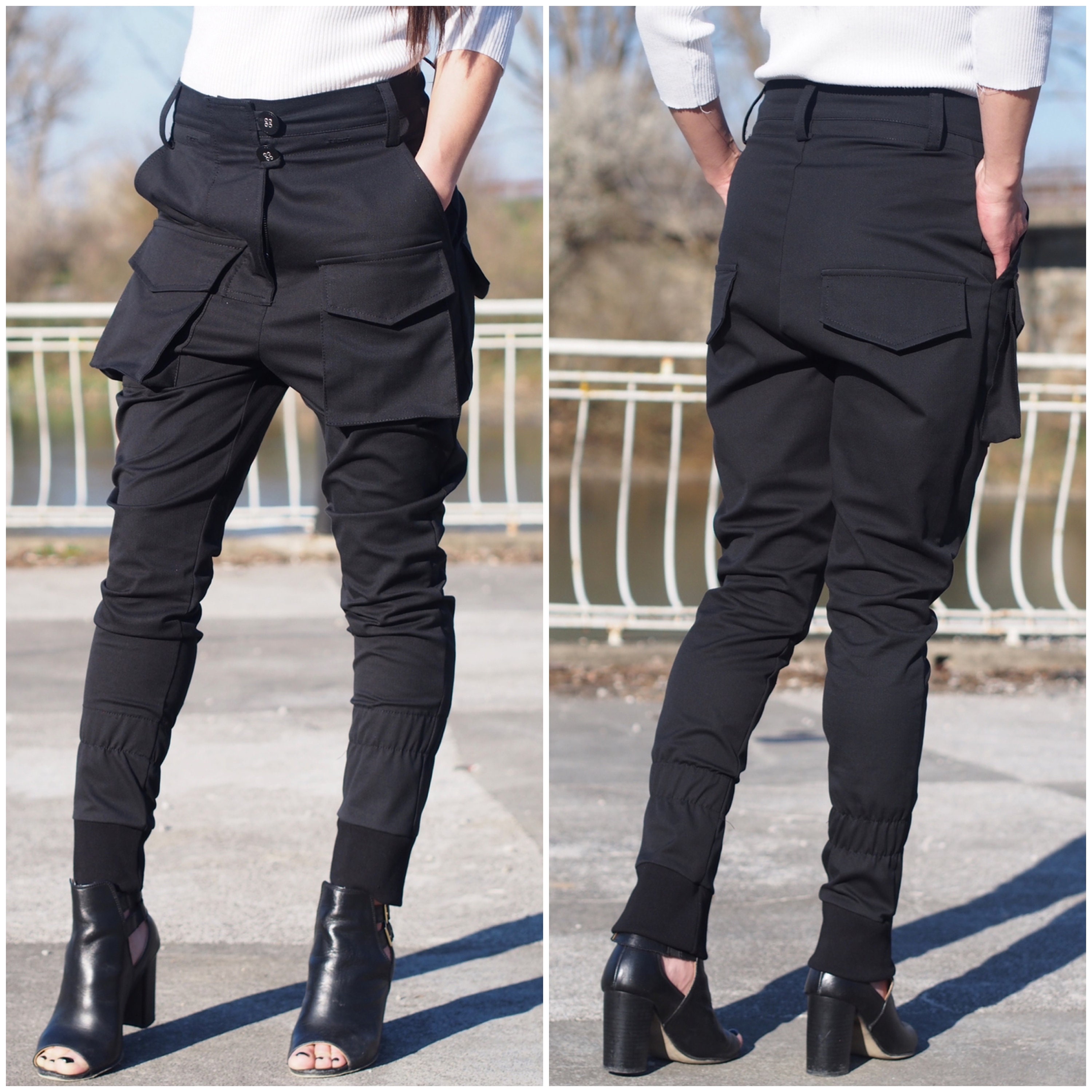 Women Drop Crotch Pantsblack Drop Crotch Pantswomen Casual | Etsy