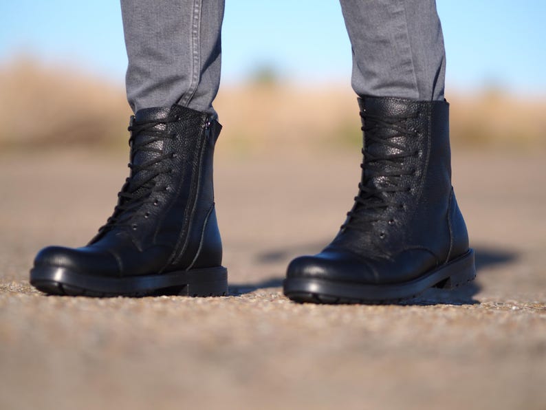 Men’s Black Leather Combat Boots | Handmade High Top Military Style ...