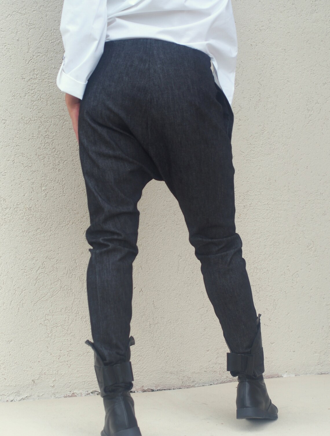 Black drop crotch pants/drop crotch denim pants/women drop | Etsy