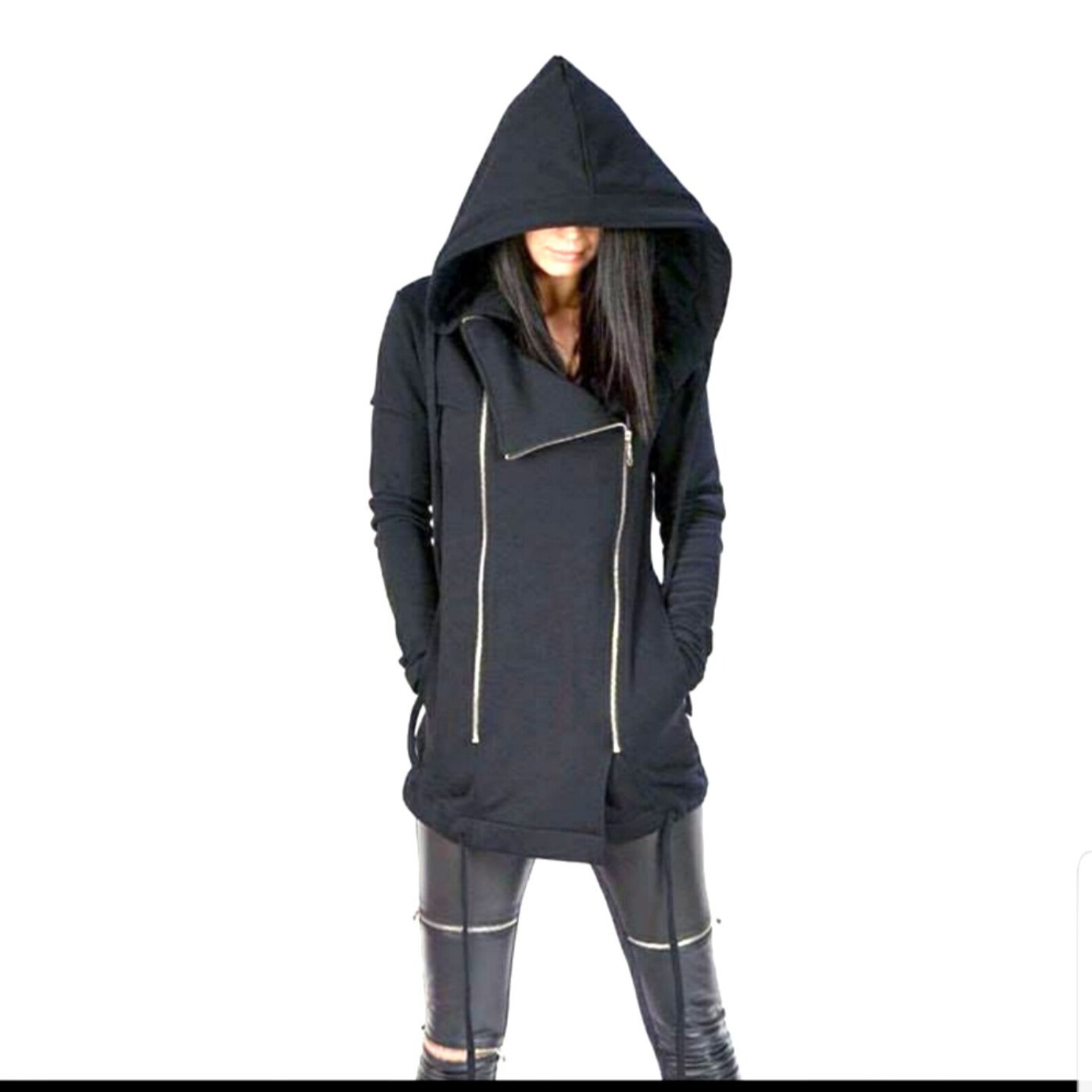 Long Black Jacket/woman Long Jacket/black Long Sweatshirt/woman Long ...