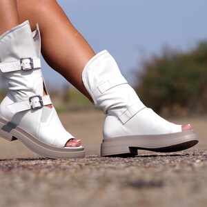 Women's Genuine Leather Summer Boots,open Toe Leather Boots, Peep Toe ...