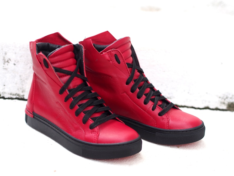 Red Genuine Leather Sneakerswomen Genuine Leather - Etsy