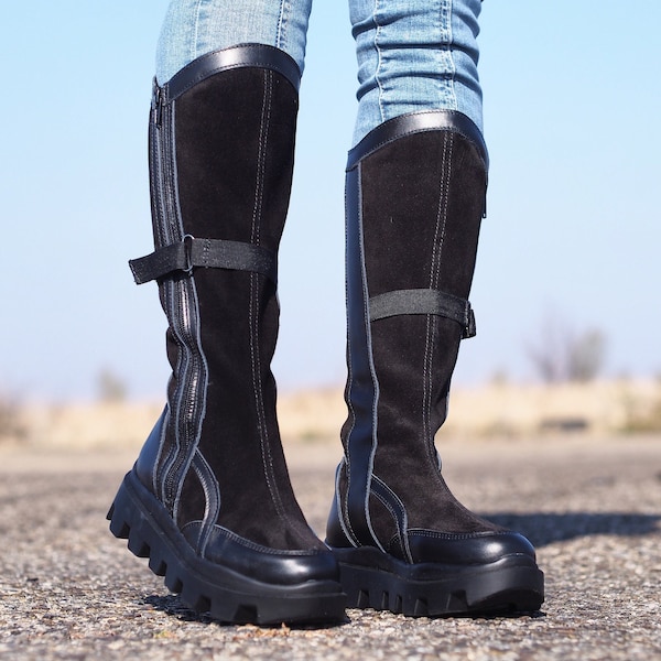 Genuine Leather Knee Boots Women - Etsy