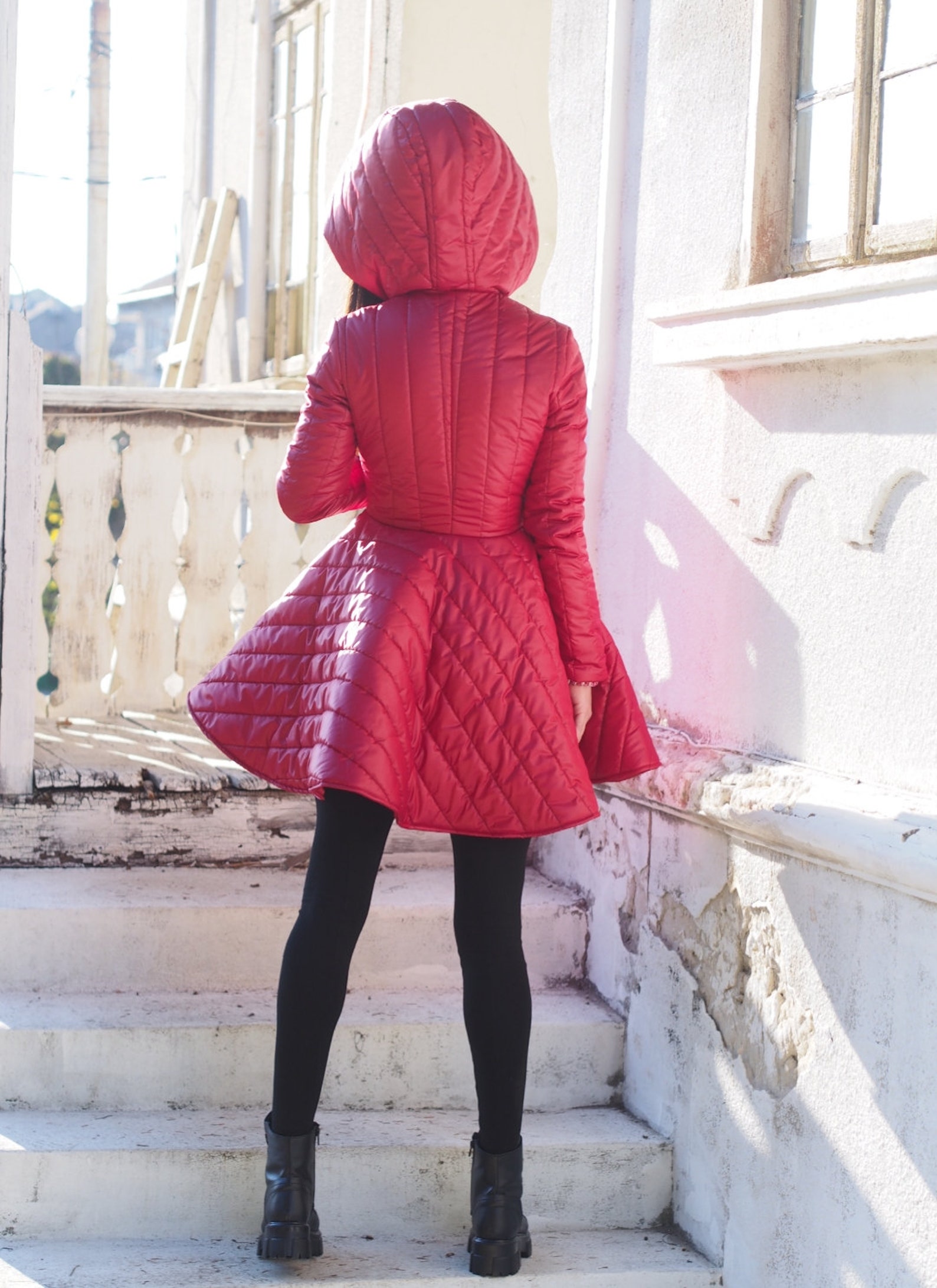 Extravagant Red Quilted Jacketwomen Quilted Coatred Peplum - Etsy