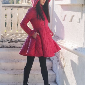 Extravagant Red Quilted Jacket,women Quilted Coat,red Peplum Quilted ...