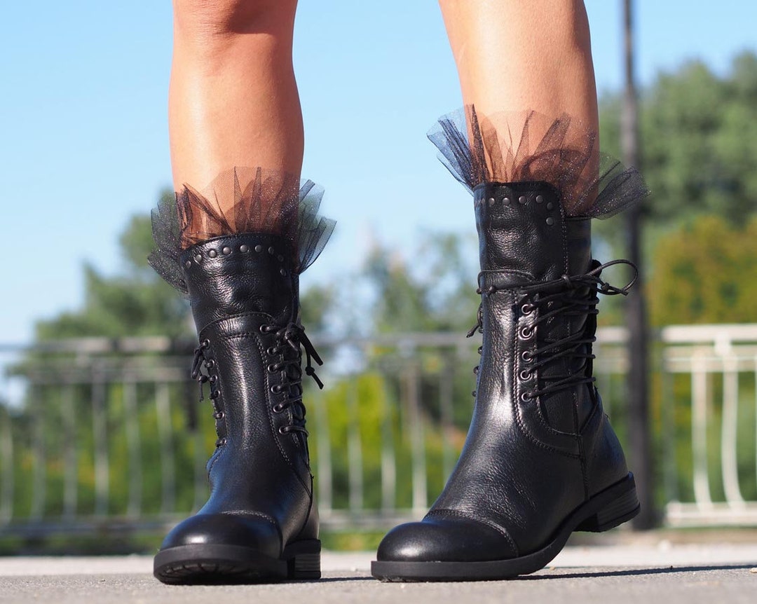 Women Genuine Leather Boots,black Leather Bots,extravagant Black ...