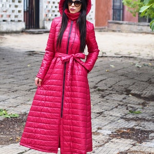 Red Long Coat Women,winter Coat ,women Winter Coat,long Quilted Coat ...