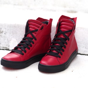 Red Genuine Leather Sneakers,women Genuine Leather Sneakers,extrvagant ...