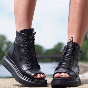 Women's Open Toe Leather Boots,women Leather Sandals, Genuine Leather ...