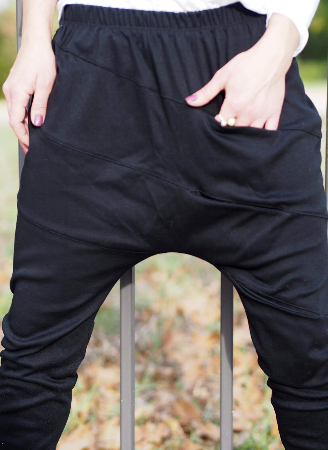 Wman drop crotch pants//black drop crotch pants/woman harem | Etsy