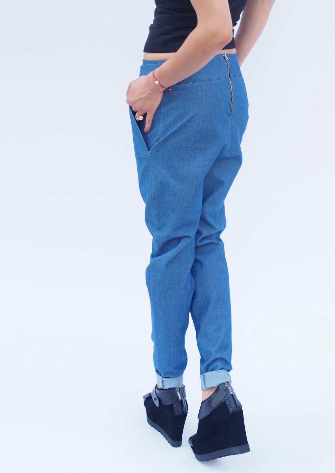 Drop Crotch Denim Pants/women Drop Crotch Pant/drop Crotch | Etsy