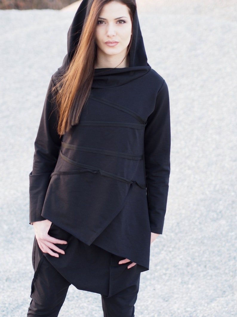 Women Asymmetric Top/women Asymmetric Hoodie Sweatshirt/black ...