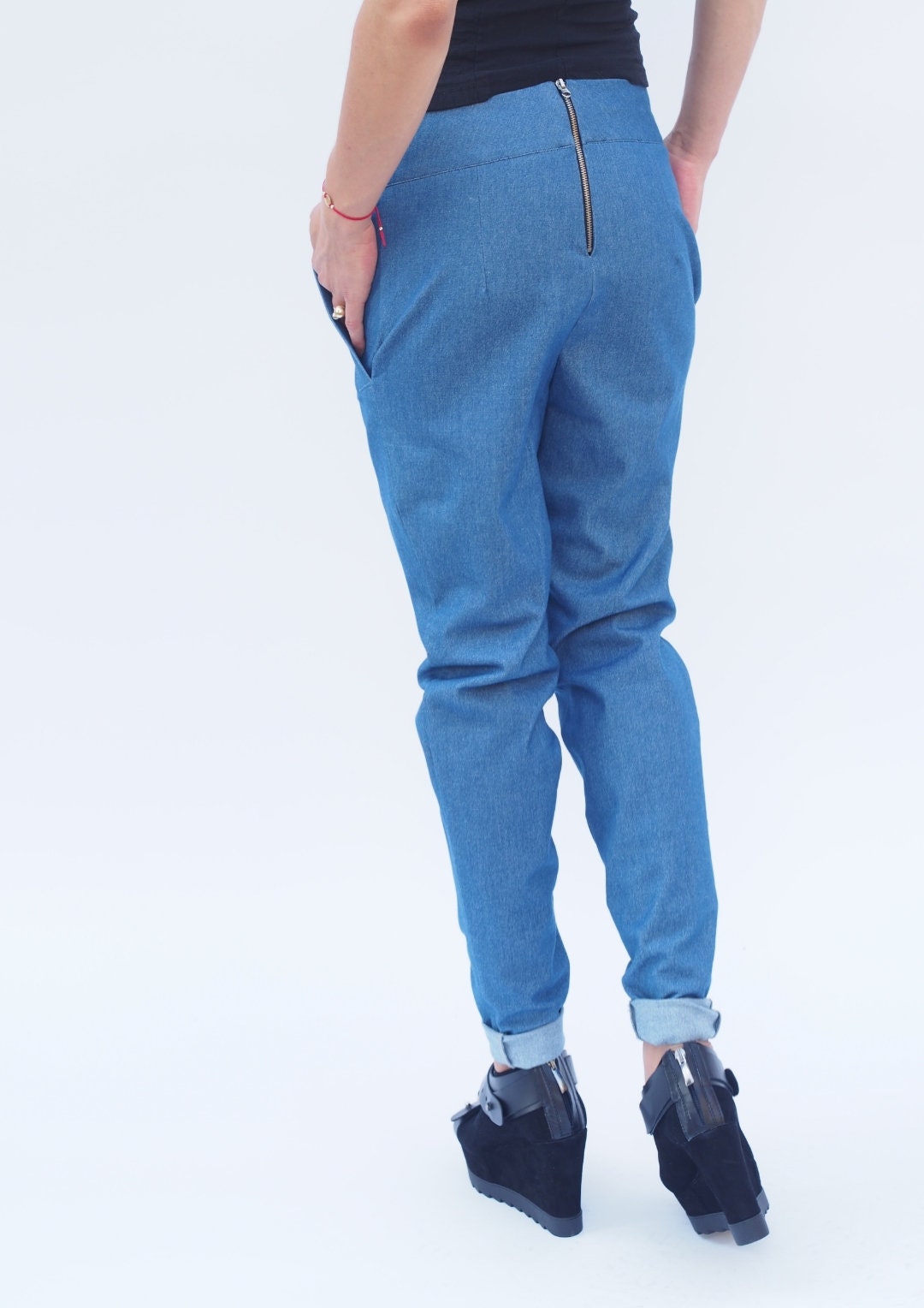 Drop Crotch Denim Pants/women Drop Crotch Pant/drop Crotch | Etsy